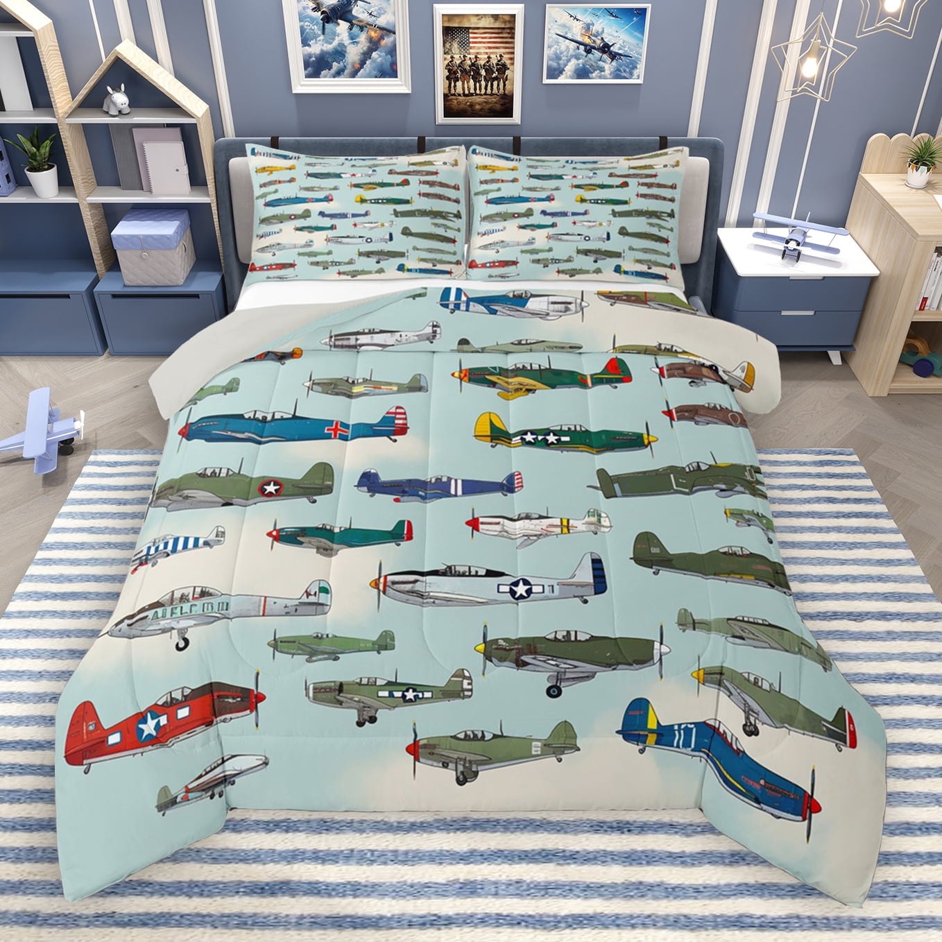 Manfei Colorful Airplane Queen Comforter Set,Aircraft Theme Bedding ...