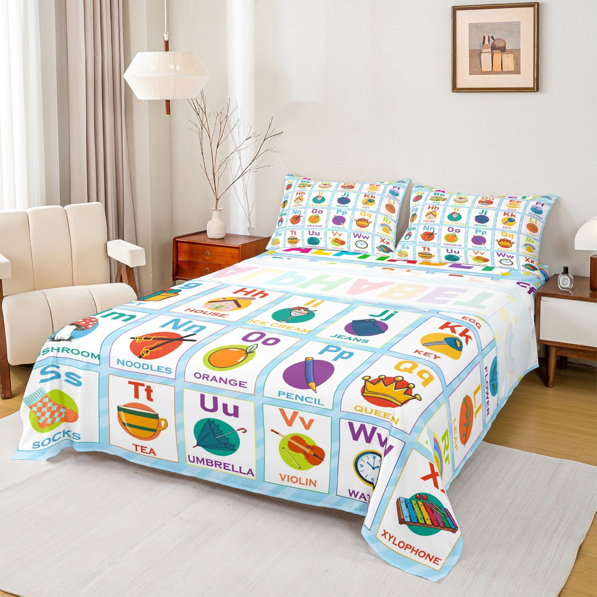Manfei Colorful Alphabet Twin Sheet Sets,Kids Learning Twin Fitted ...