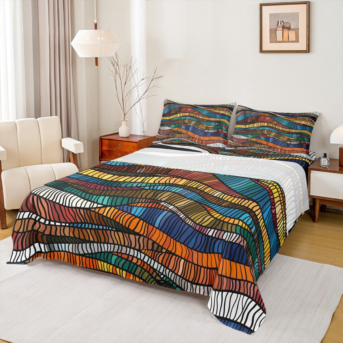 Manfei Colorful bohemian Stripes Bed Sheets,Boho Theme King Sheets ...
