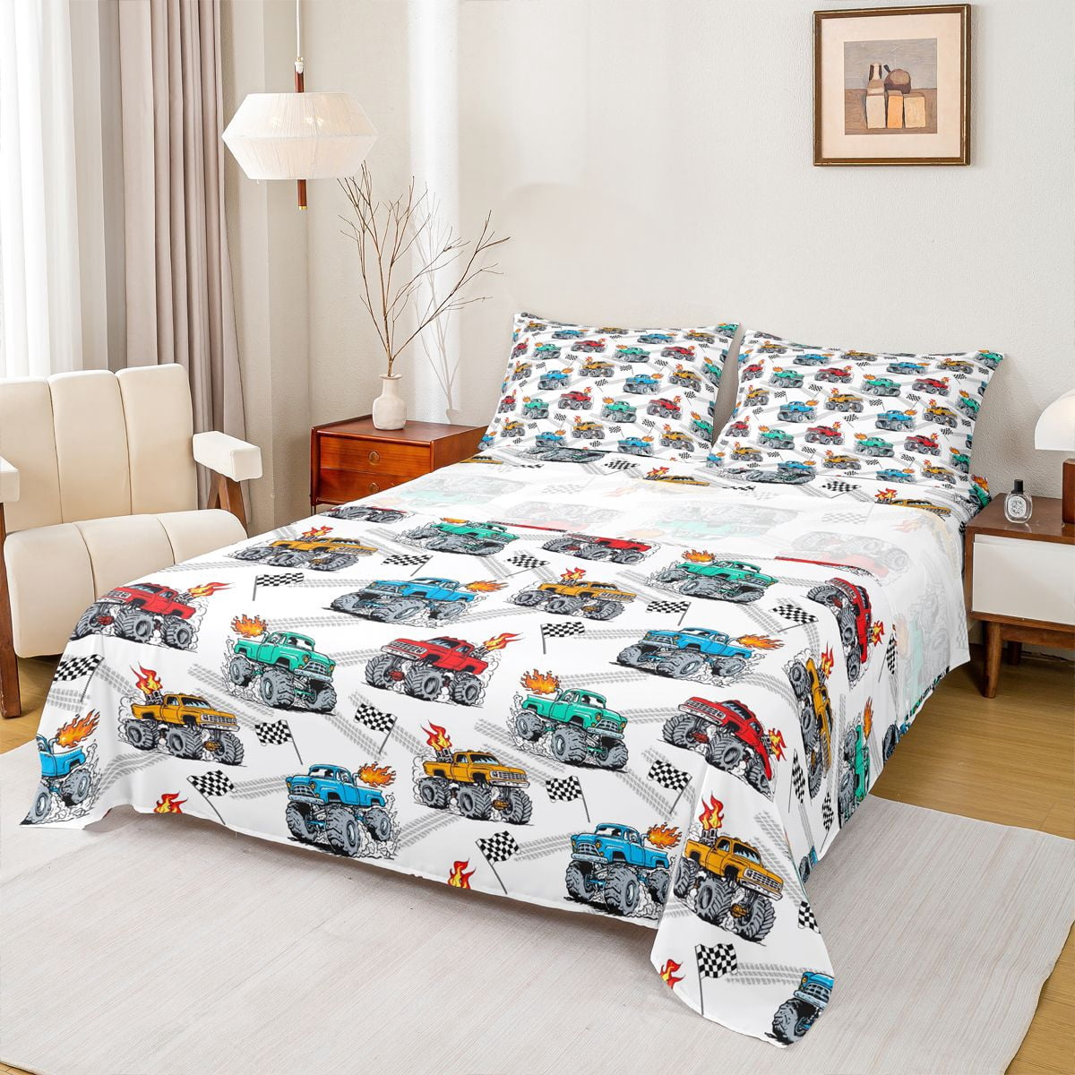 Manfei Colorful Cars Print Bed Sheets,Cartoon Boys Art Full Size Sheets ...