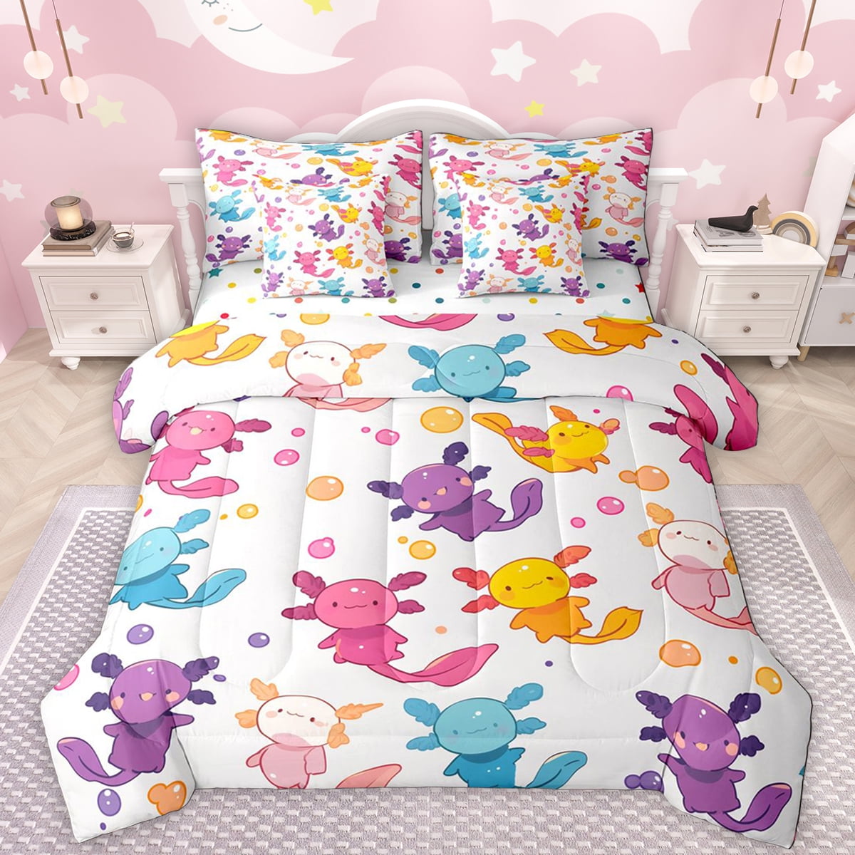 Manfei Colorful Cute Axolotl 7 Pieces Bedding Comforter Set,Kawaii Sea ...
