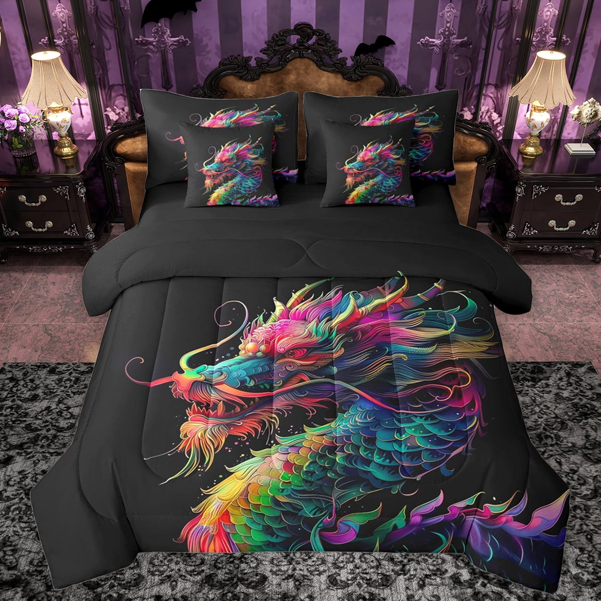 Manfei Colorful Cute Dragon 7-Piece Twin Bedding Sets,Cartoon Animal ...
