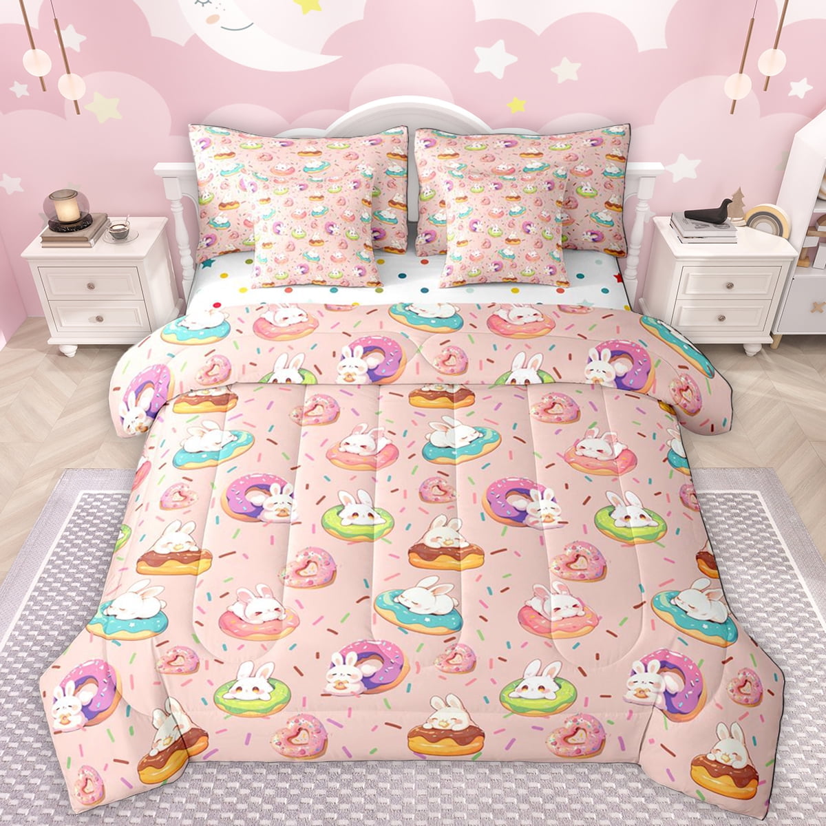 Manfei Colorful Doughnut 7pcs Bedding Comforter Set,Sweet Dessert Queen ...