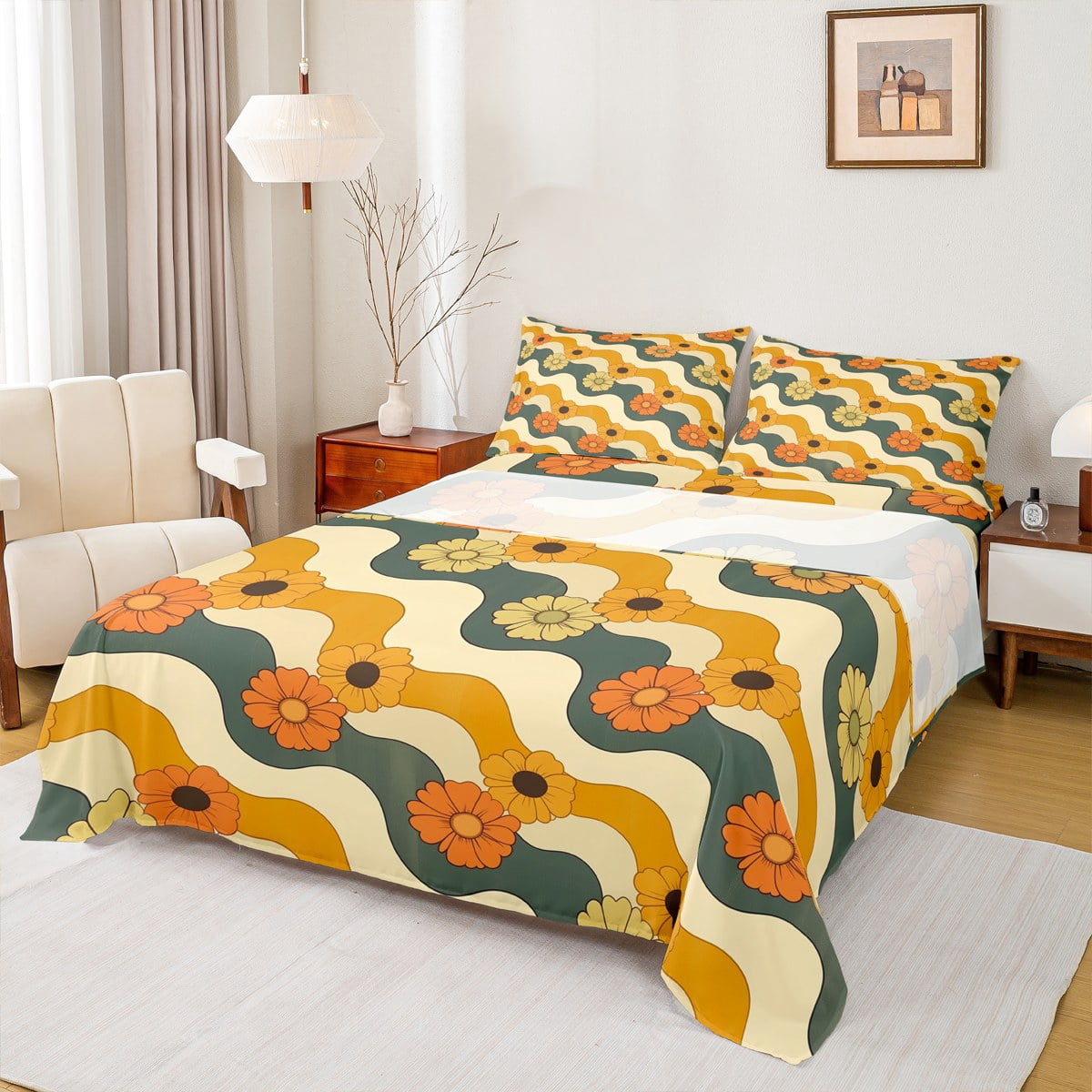 Manfei Colorful Flower Floral Twin Sheet Sets,Cute Cartoon Daisy Twin ...