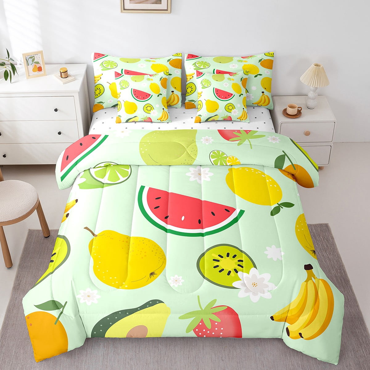 Manfei Colorful Fruit Bed in a Bag King Size,Watermelon Banana Bed Set ...