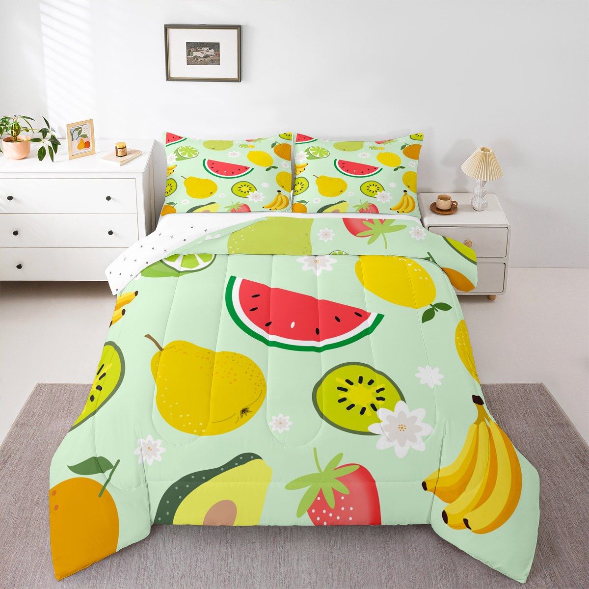 Manfei Colorful Fruit Comforter Sets Queen Size,Watermelon Banana ...