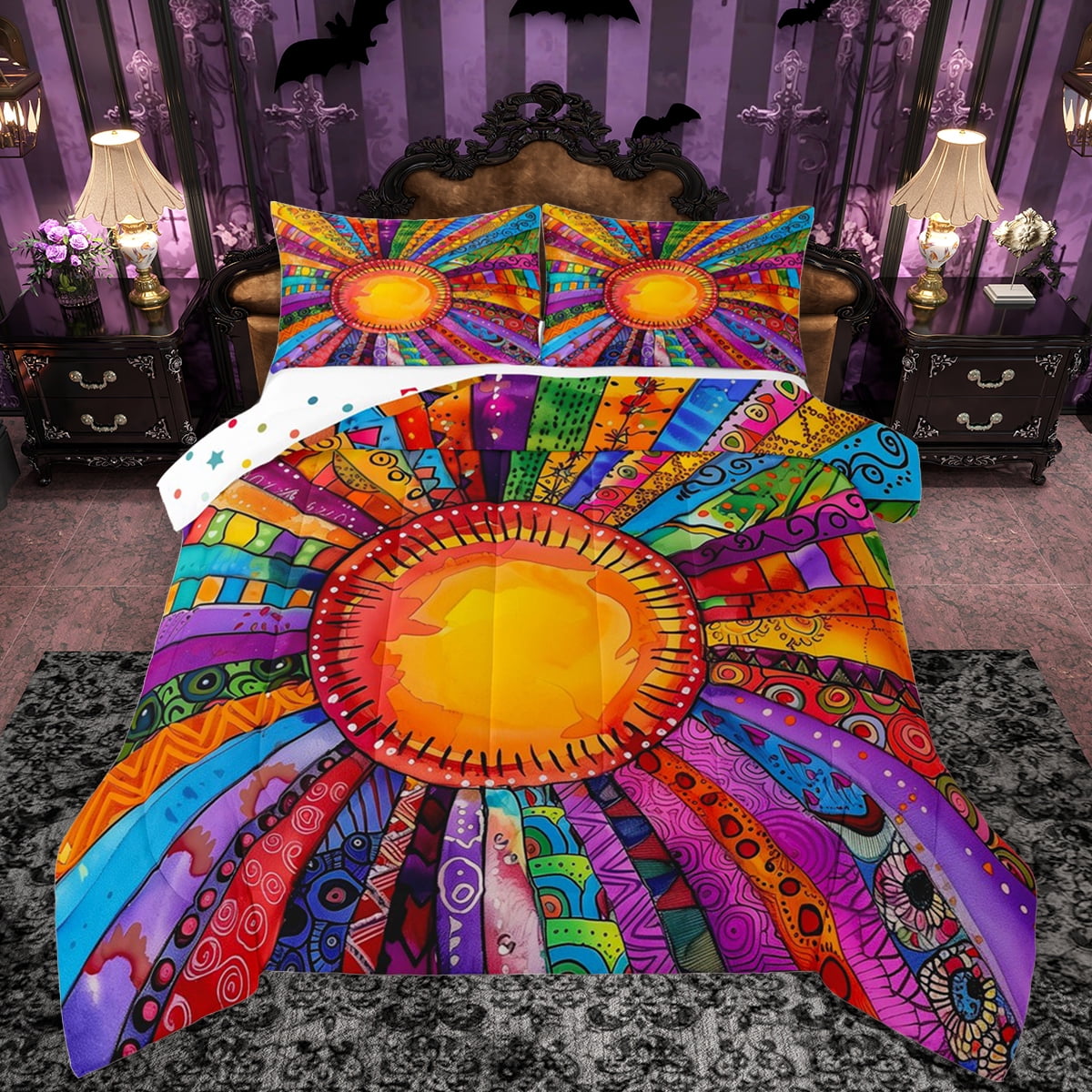 Manfei Colorful Geometric Stripe Full Size Comforter Sets,Vintage ...