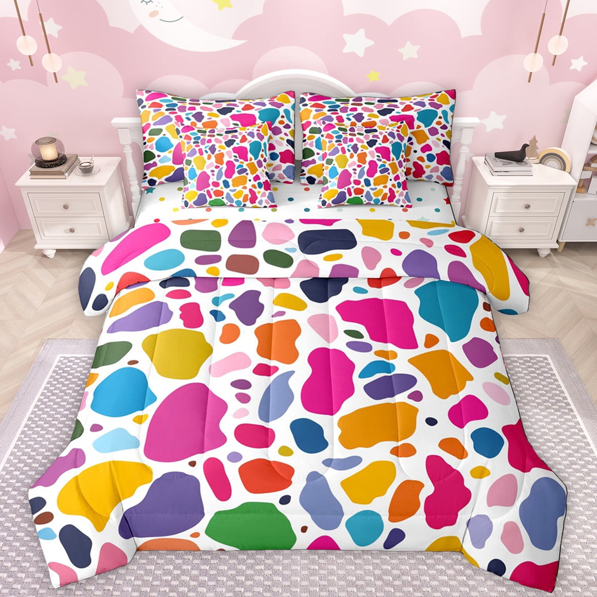 Manfei Colorful Graffiti 7pcs Bedding Comforter Set,Modern Geometric ...