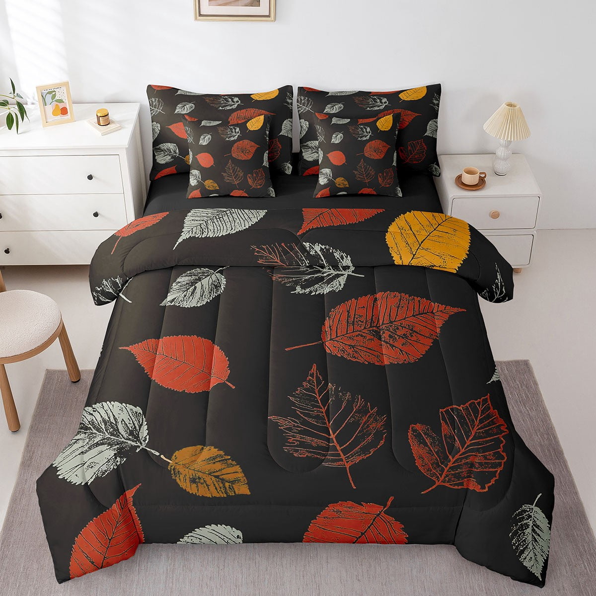 Manfei Colorful Leaves Bed in a Bag Twin Size,Rustic Farmhouse Cabin ...