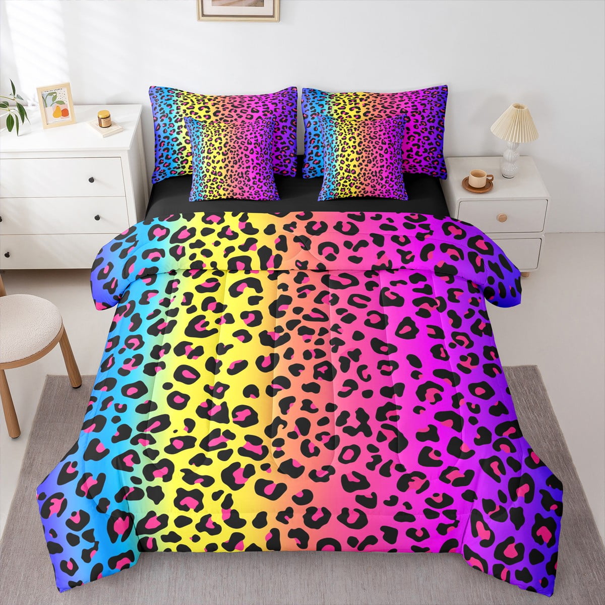 Manfei Colorful Leopard Print Twin Bedding Sets 7-Piece,Jungle Animal ...