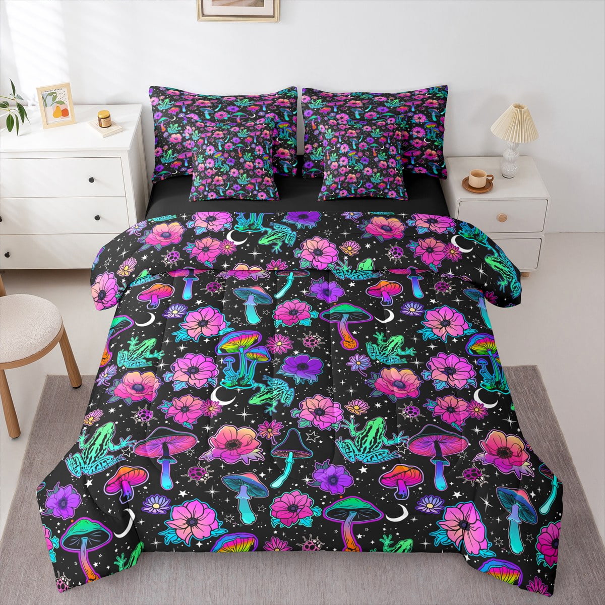 Manfei Colorful Neon Mushroom 7 Pieces Bedding Comforter Set,Country ...