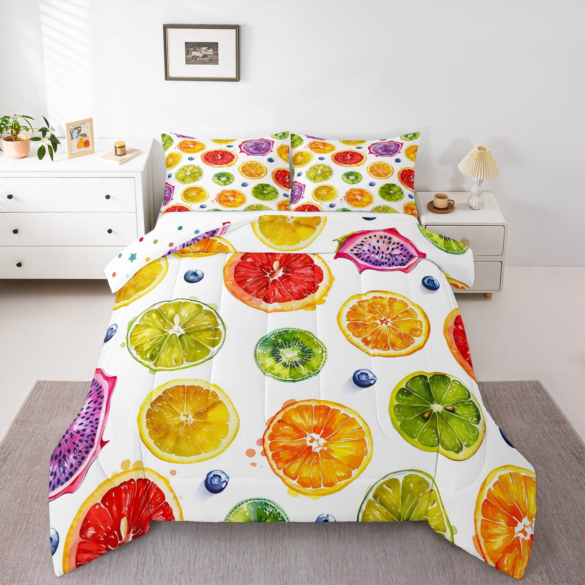 Manfei Colorful Orange Lemon Bedding Comforter Set for Kid, Cartoon ...