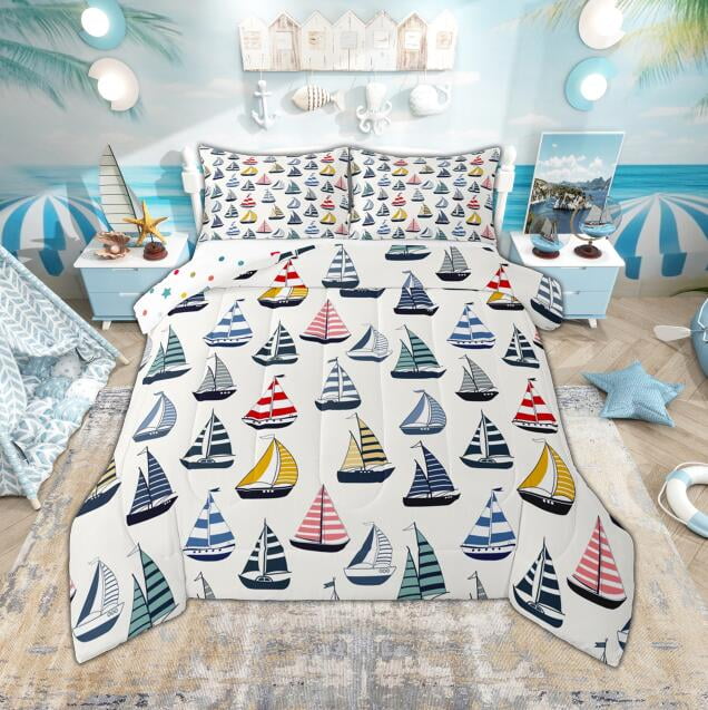 Manfei Colorful Sailboat Full Size Comforter Sets for Kids, Ocean ...