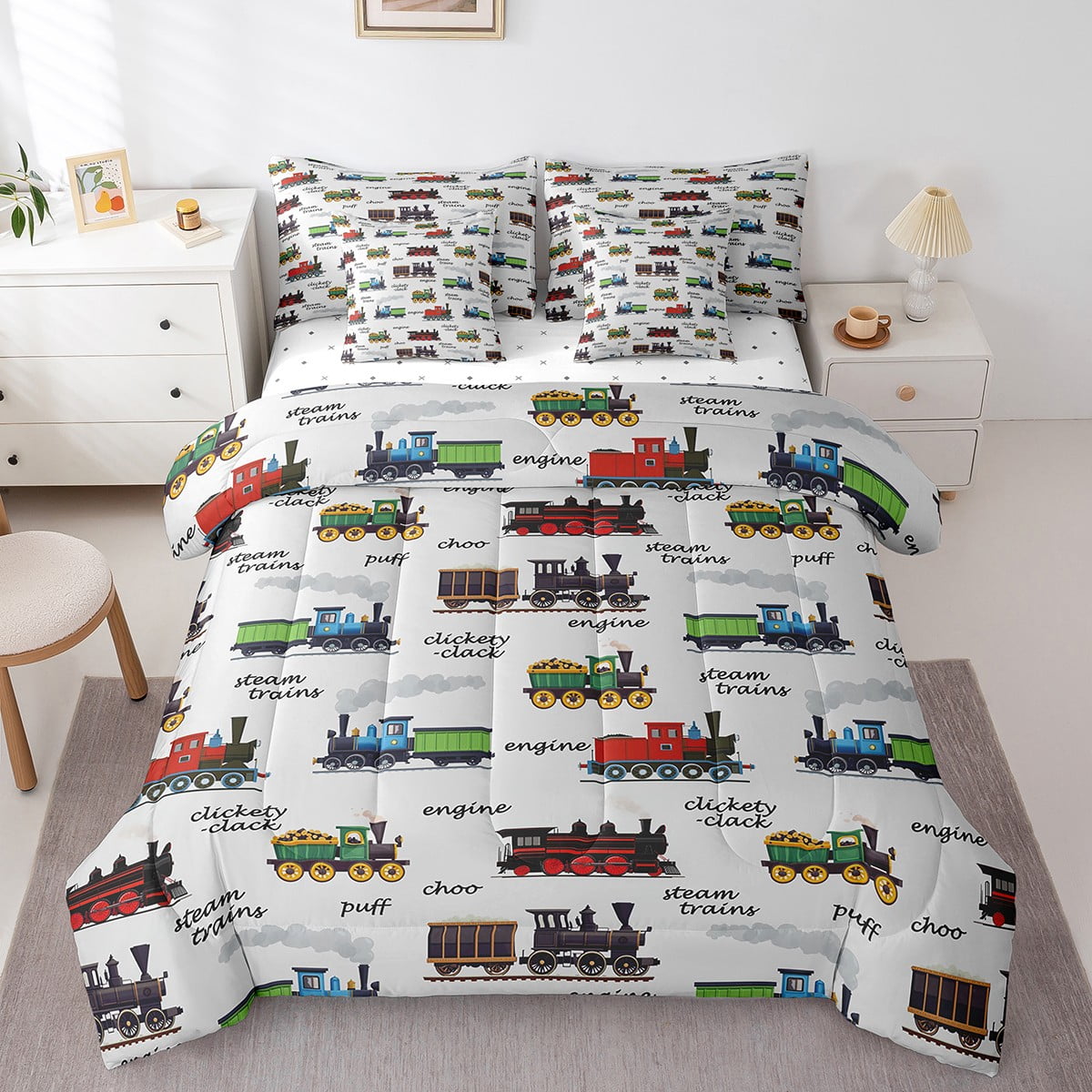 Manfei Colorful Stream Train Bed in a Bag Twin Size,Construction ...