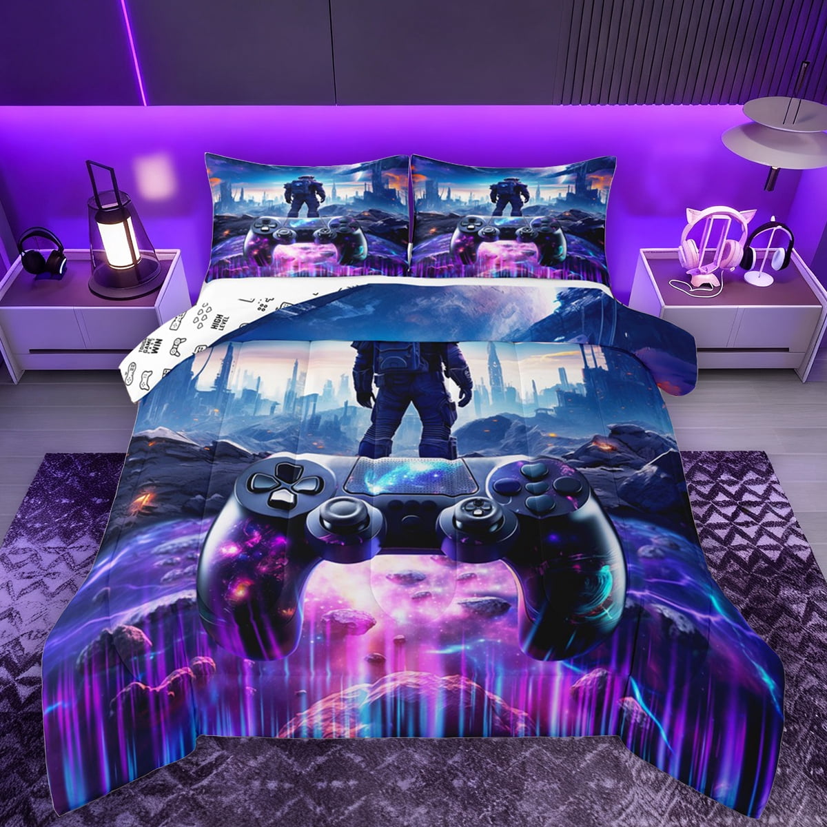 Manfei Console Gamer Gaming Bedding Comforter Set,Galaxy Planet Twin ...