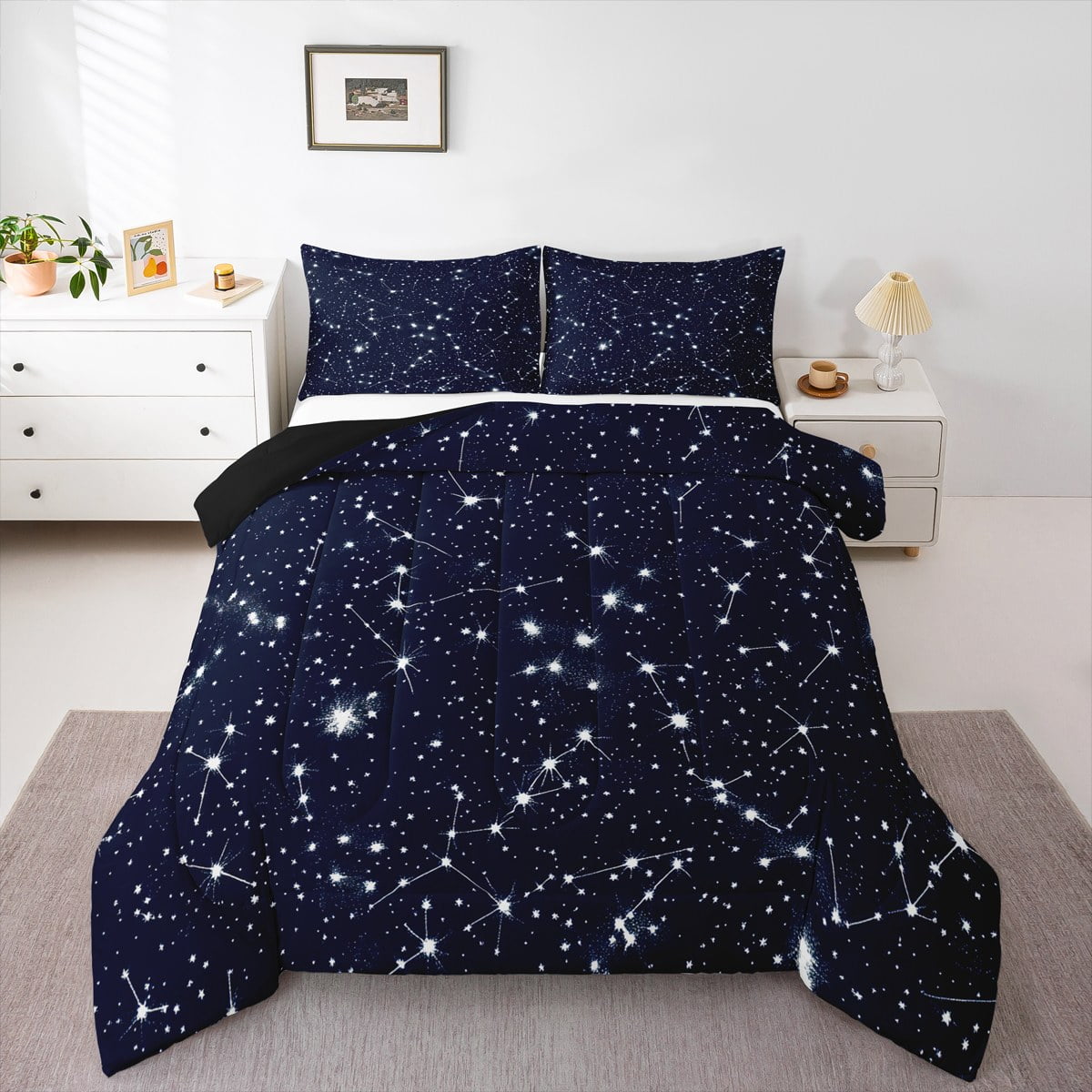 Manfei Constellation Bedding Comforter Set,Galaxy Astrology Twin Comforter Sets,Deepblue White ...