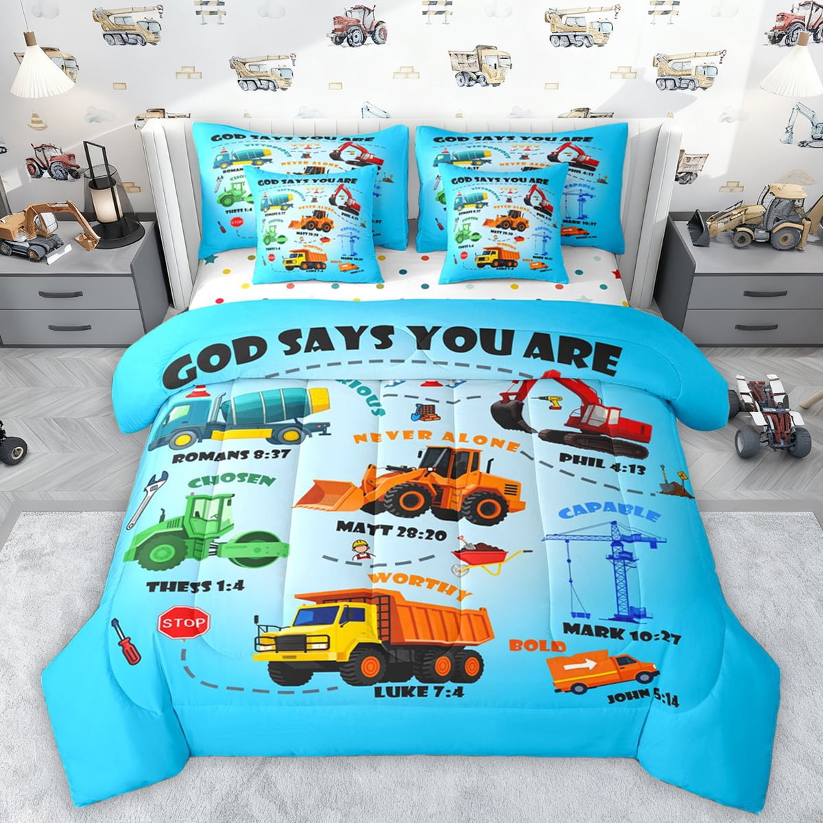 Manfei Construction Truck 7-Piece Bedding Comforter Set,Excavator King ...