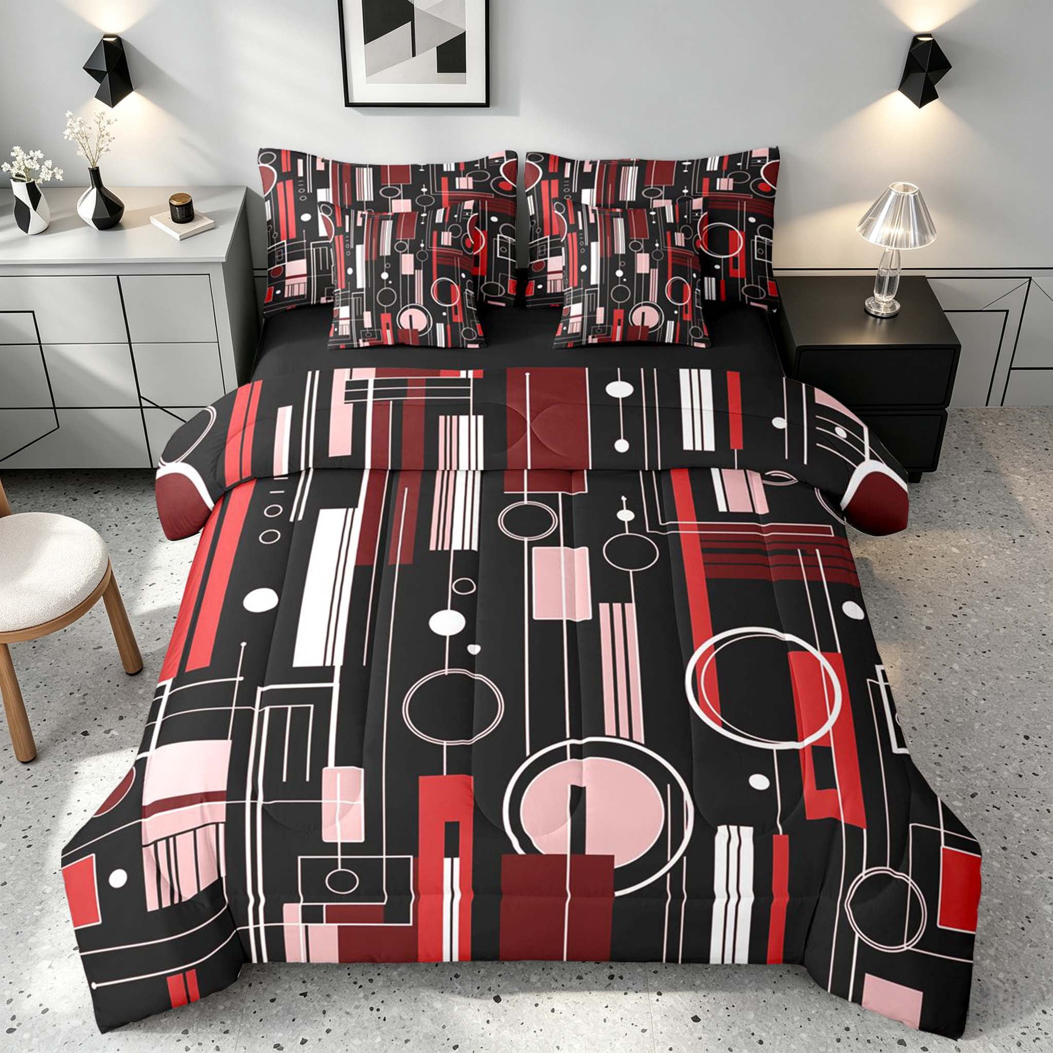 Manfei Contemporary Abstract Full Size Bedding Sets, Geometric Circle ...