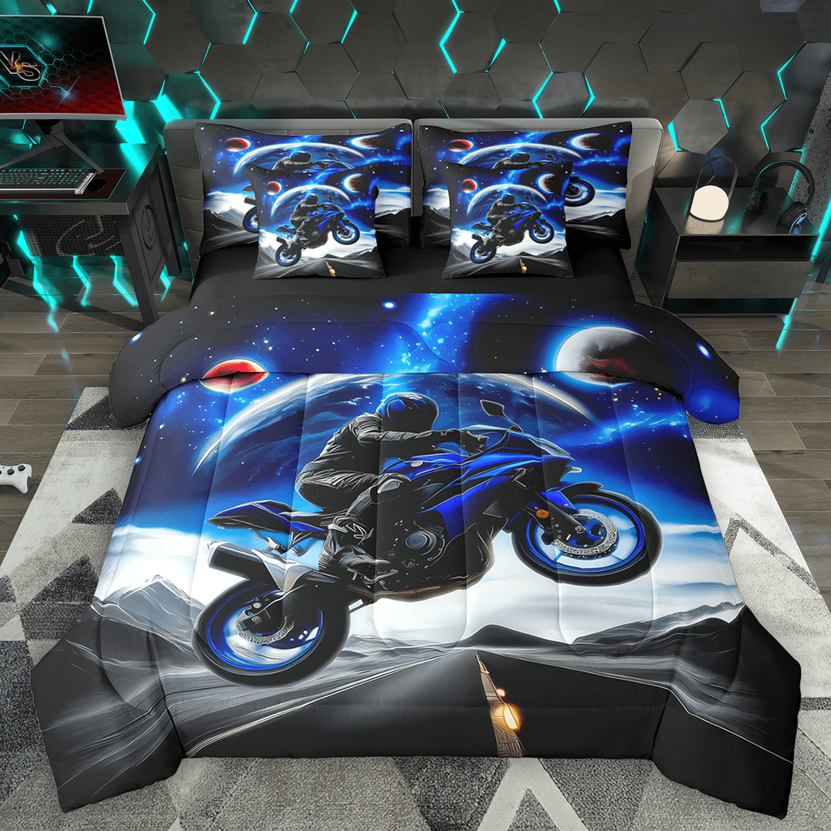 Manfei Cool Boys Dirt Bike Bedding Comforter Set 7-Piece, Cosmos ...