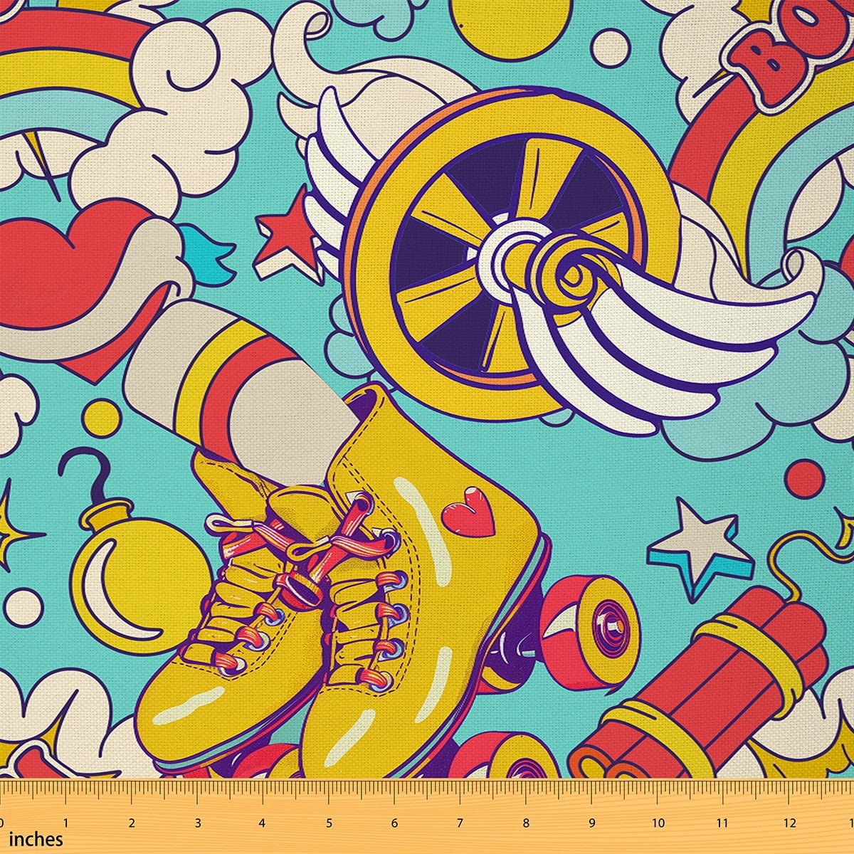Manfei Cool Girl Roller Skating Fabric by the Yard (10 Yards), Vintage ...