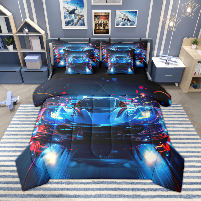 Manfei Cool Racing Car Bedding Comforter Set 7-Piece for Teens Boys ...