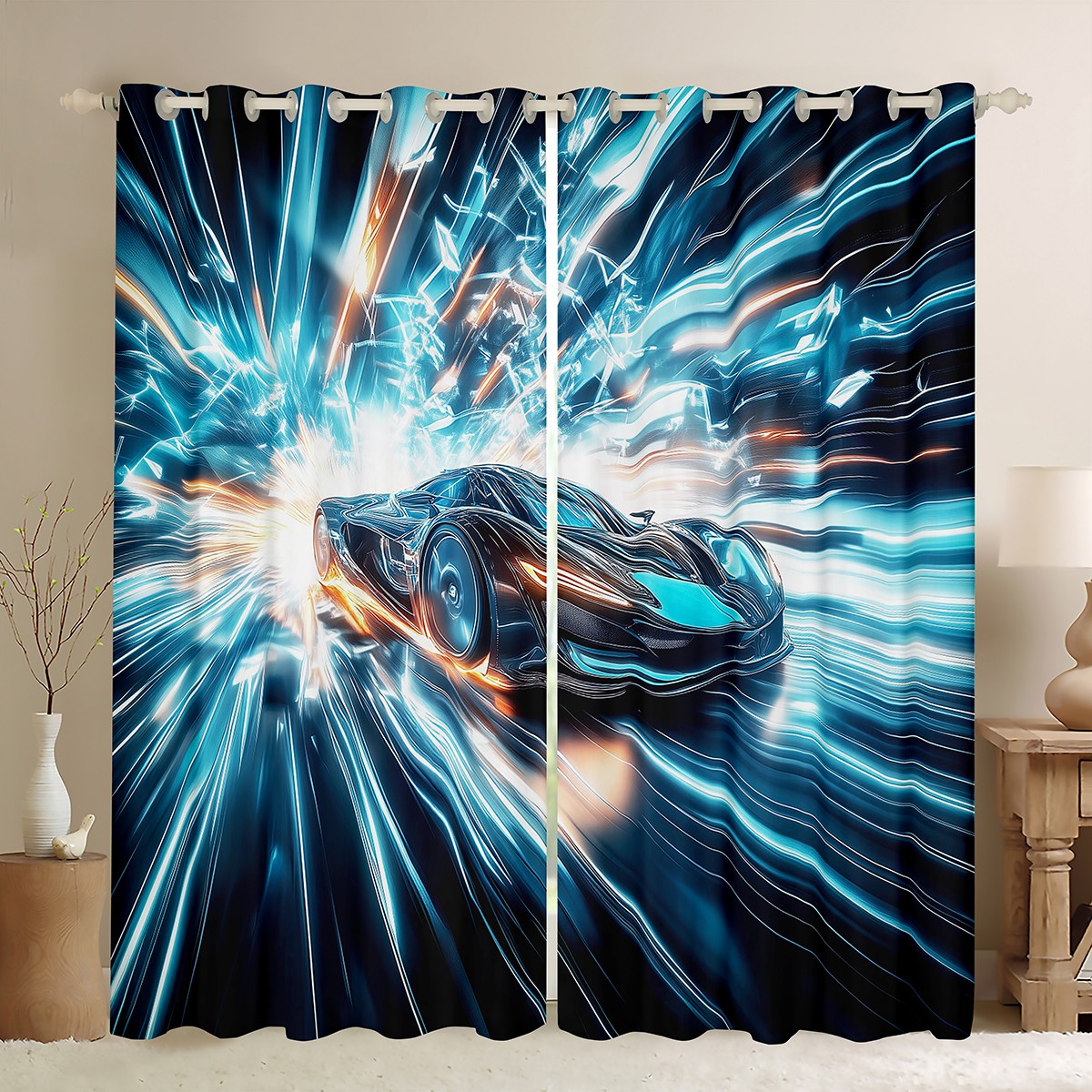 Manfei Cool Sports Car Curtains for Living Room, Neon Automobile ...