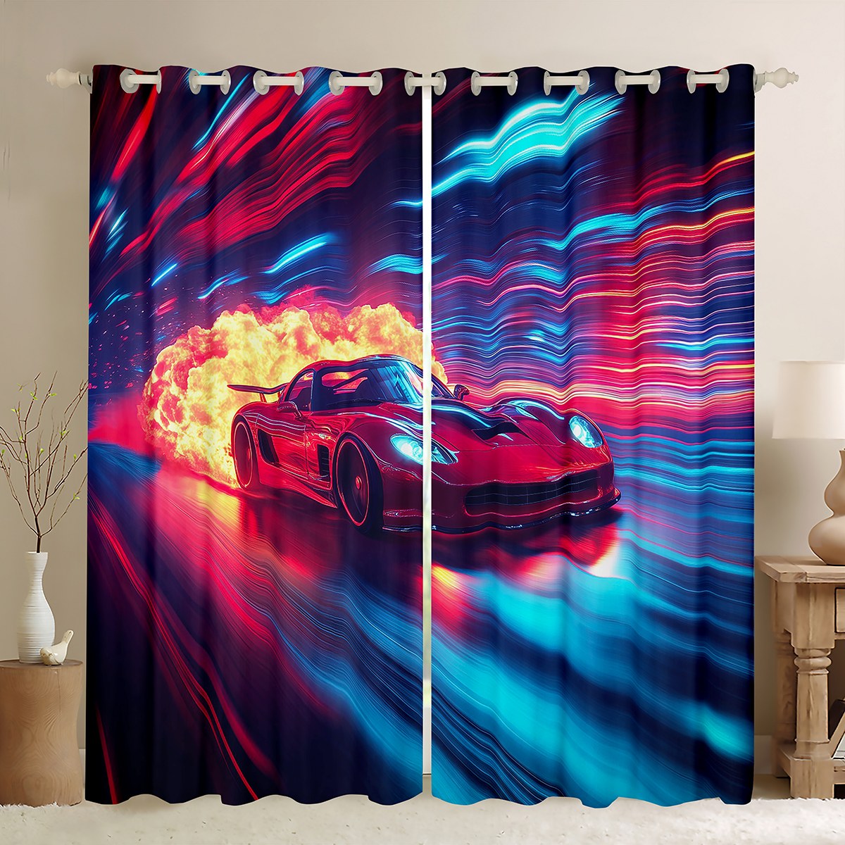 Manfei Cool Sports Car Curtains Pack of 2 (38x45), 3D Automobile ...