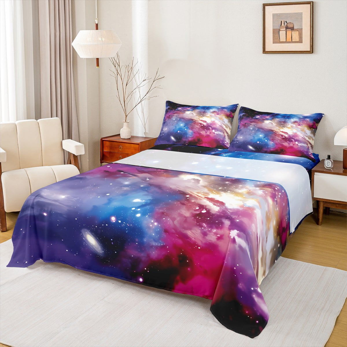 Manfei Corlorful Starry Sky Twin Sheet Sets, Mystic Galaxy Sheet Set ...