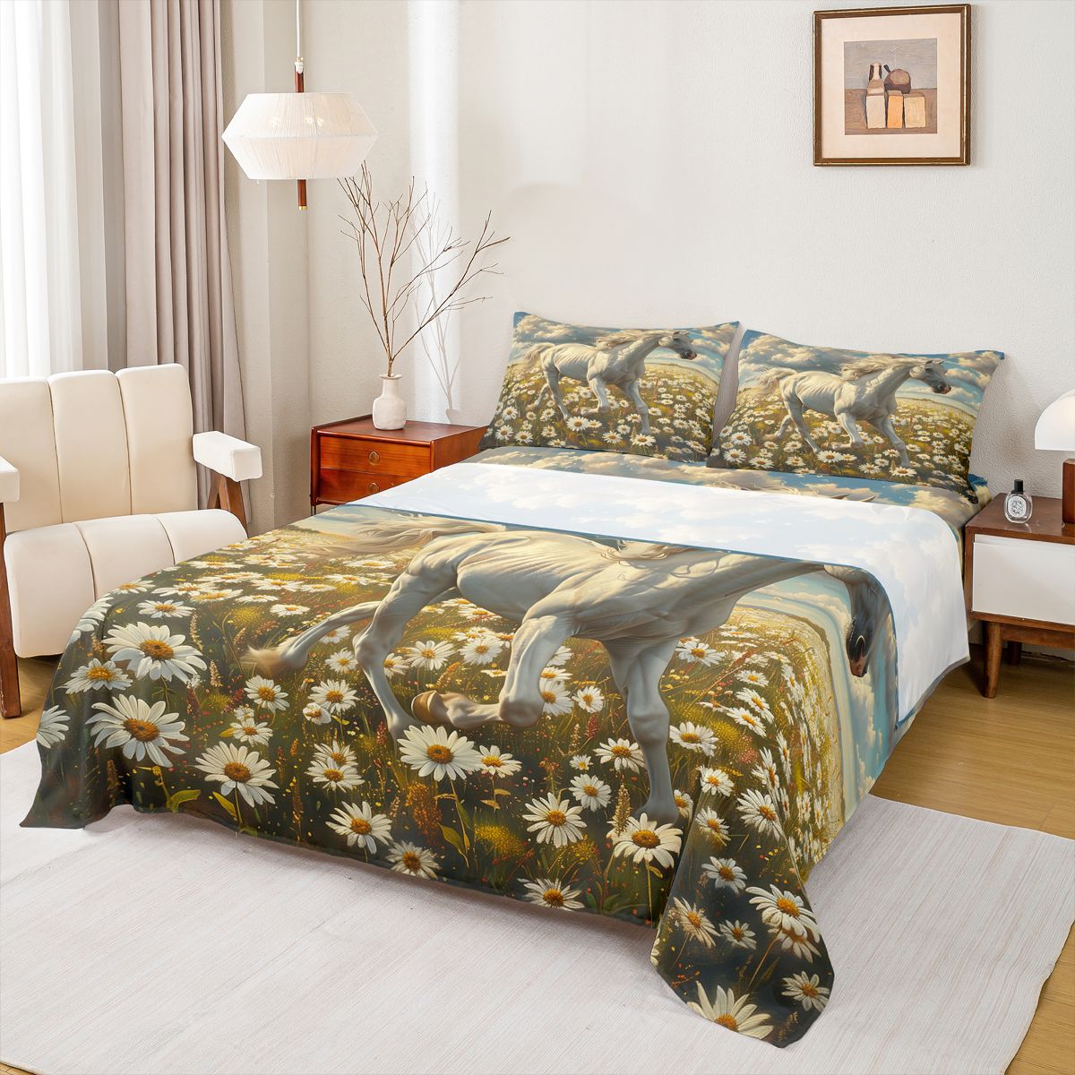Manfei Country Floral Daisy Full Size Sheets,Rustic Farmhouse Cabin Bed ...