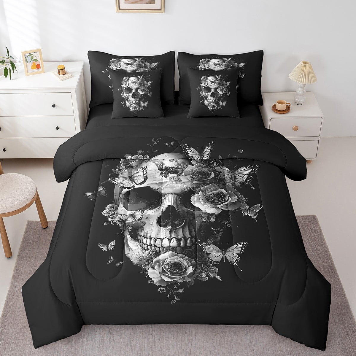 Manfei Couple Skeleton Bed in a Bag Full size, Romantic Rose Bed Set ...