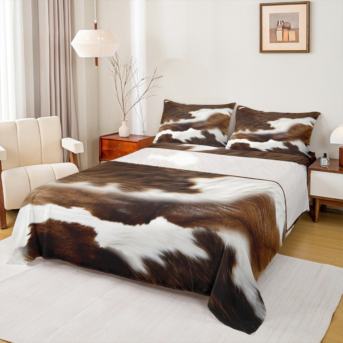Manfei Cow Hide Full Size Sheets,Rustic Farmhouse Cabin Bed Sheets,Farm ...