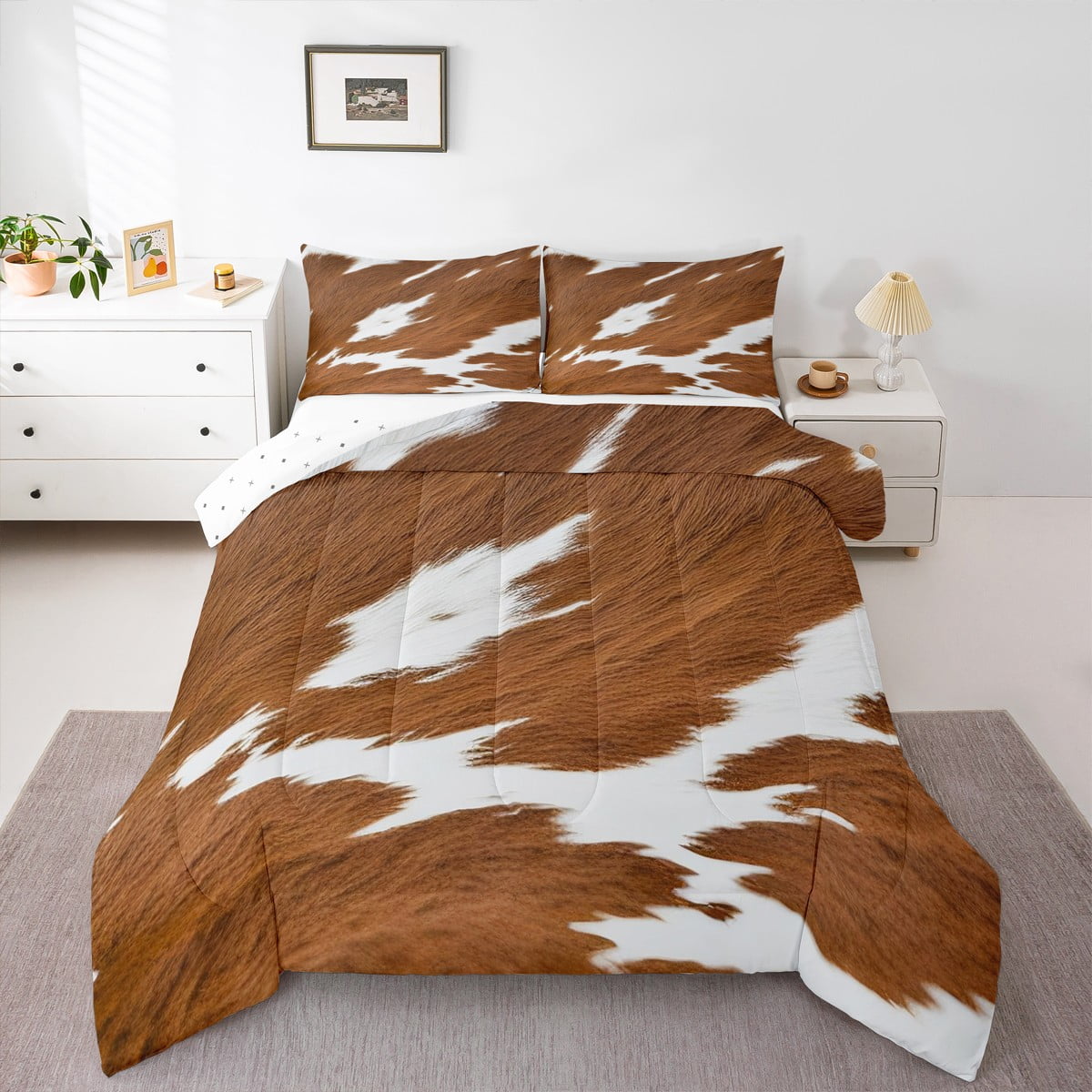 Manfei Cow Print 3 Pieces Queen Comforter Set,Animal Print Bedding Sets ...