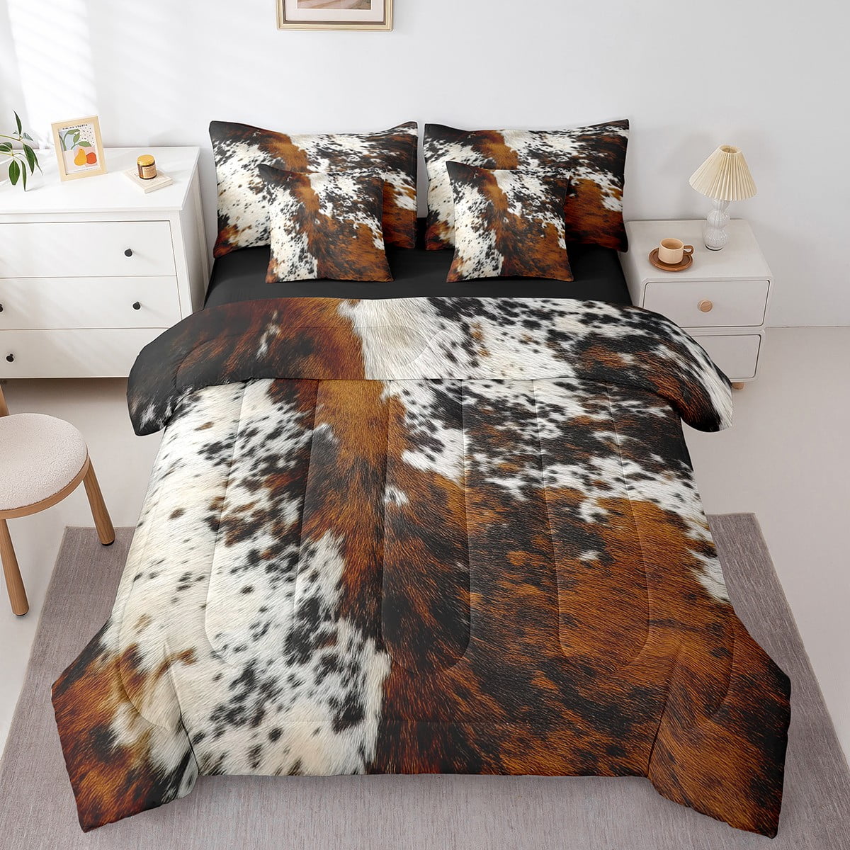 Manfei Cow Print 7pcs Bedding Comforter Set,Highland Cattle Queen ...