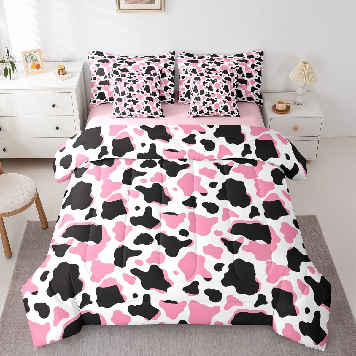 Manfei Cow Print Bedding Comforter Set 7pcs for Female Women Girls ...