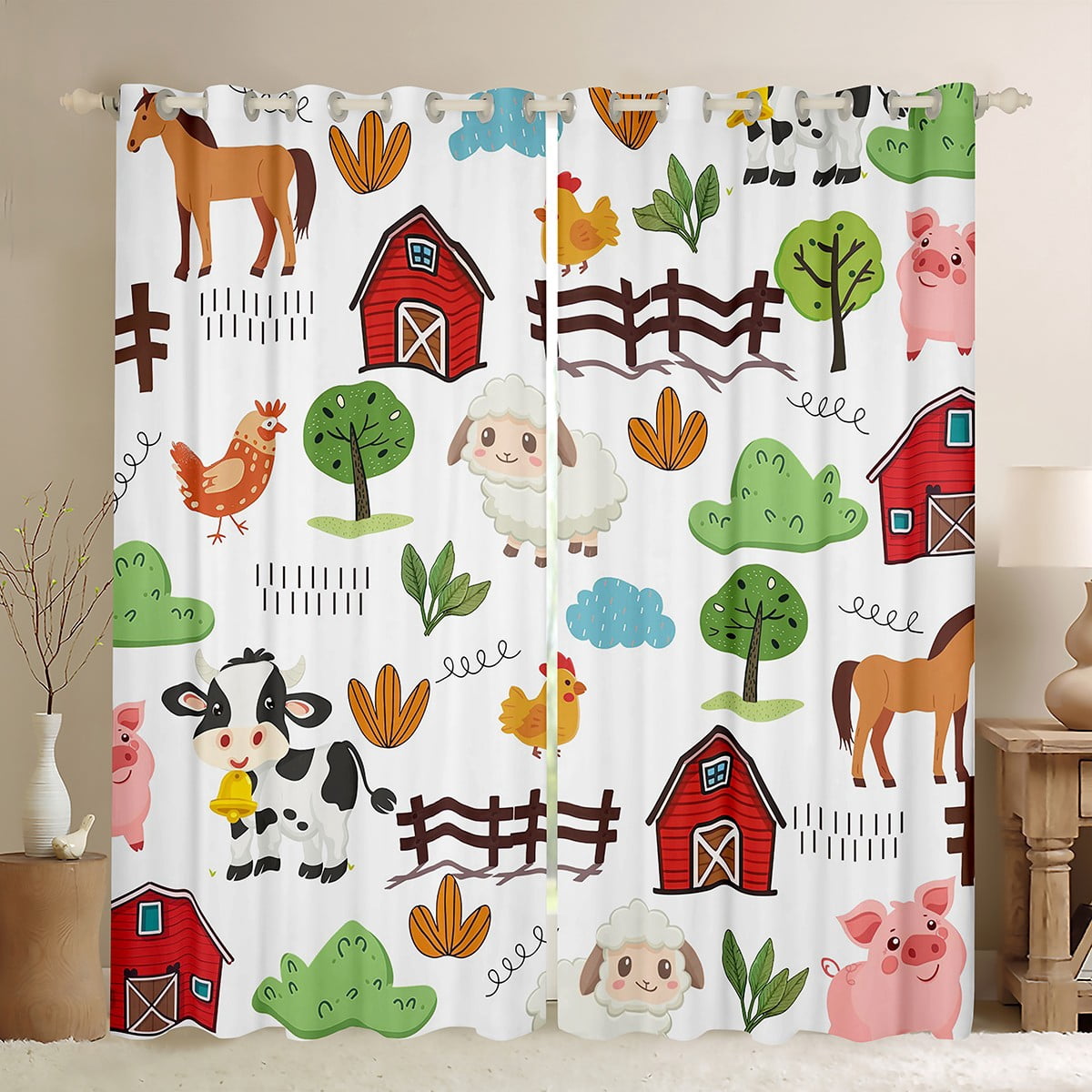 Manfei Cow Sheep Pig Black Out Curtains, Cute Horse Rooster Curtains ...