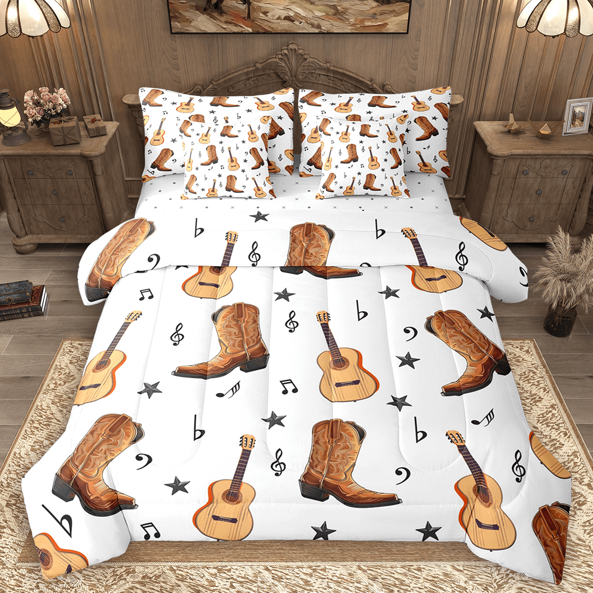 Manfei Cowboy Cowgirl Boots Bedding Comforter Set 7-Piece, Musical ...