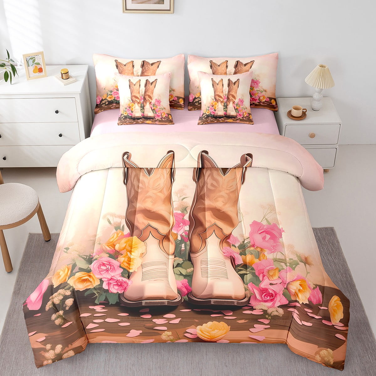 Manfei Cowgirl Boot Bed in a Bag Queen size, Rustic Flower Bed Set ...