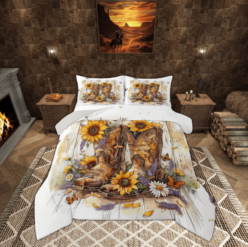 Manfei Cowgirl Boots Bedding King Comforter Set, Rustic Farmhouse ...