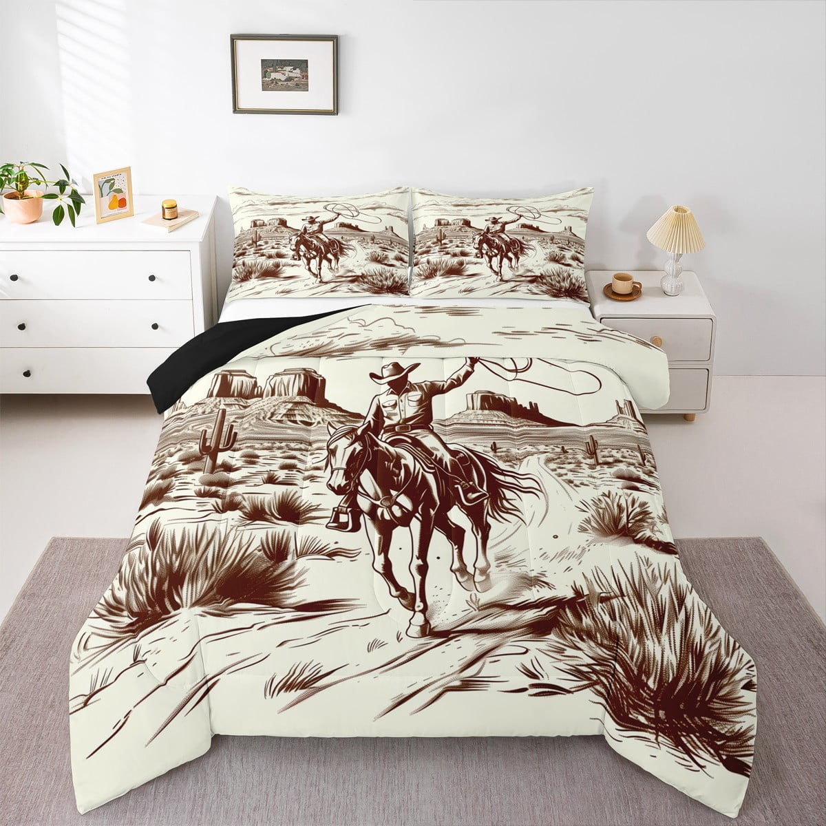 Manfei Cowgirl Cowboy Queen Comforter Set for Kids, Tribal Western ...