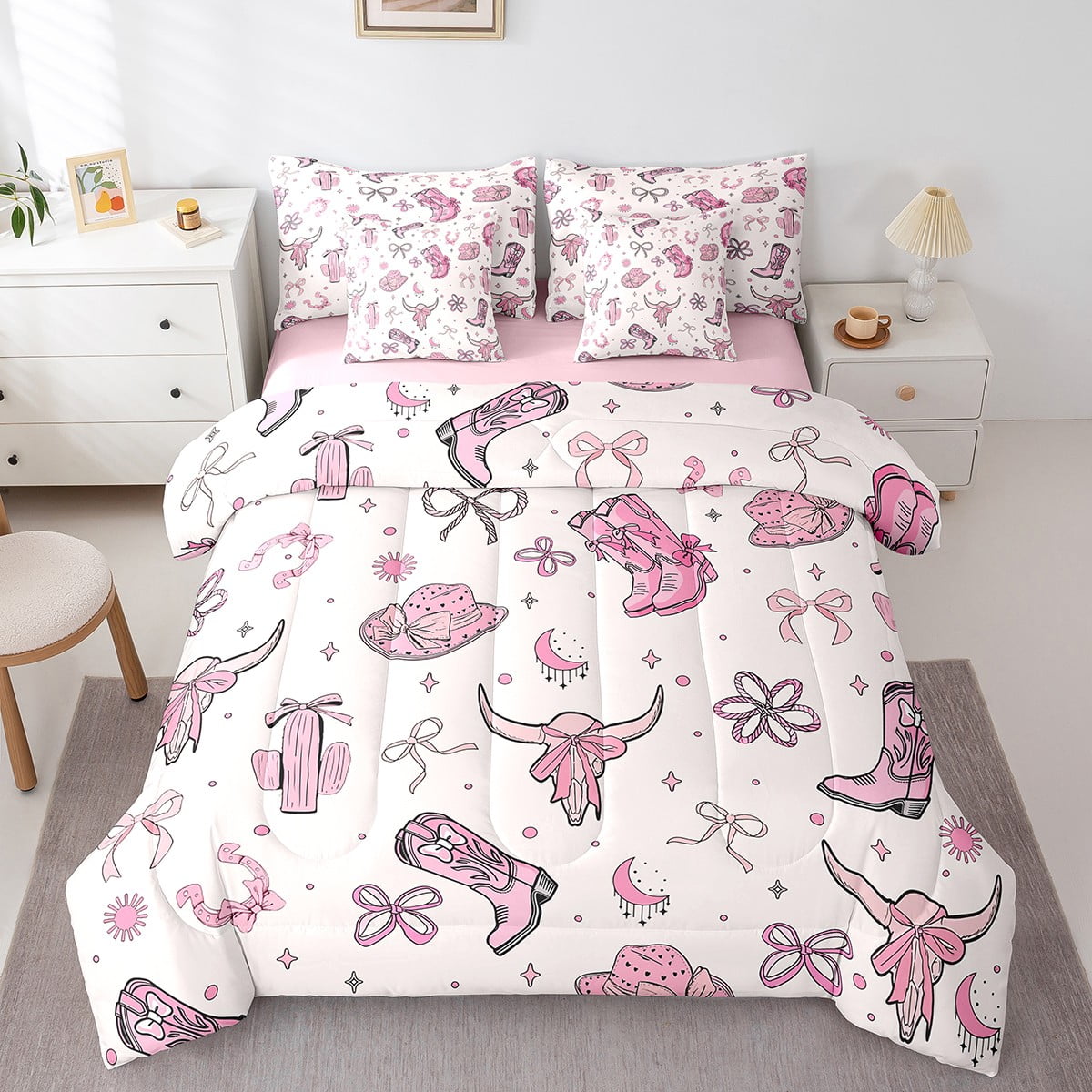 Manfei Cowgirl Princess Bedding Sets King Size, Pink Boot Bed in a Bag ...