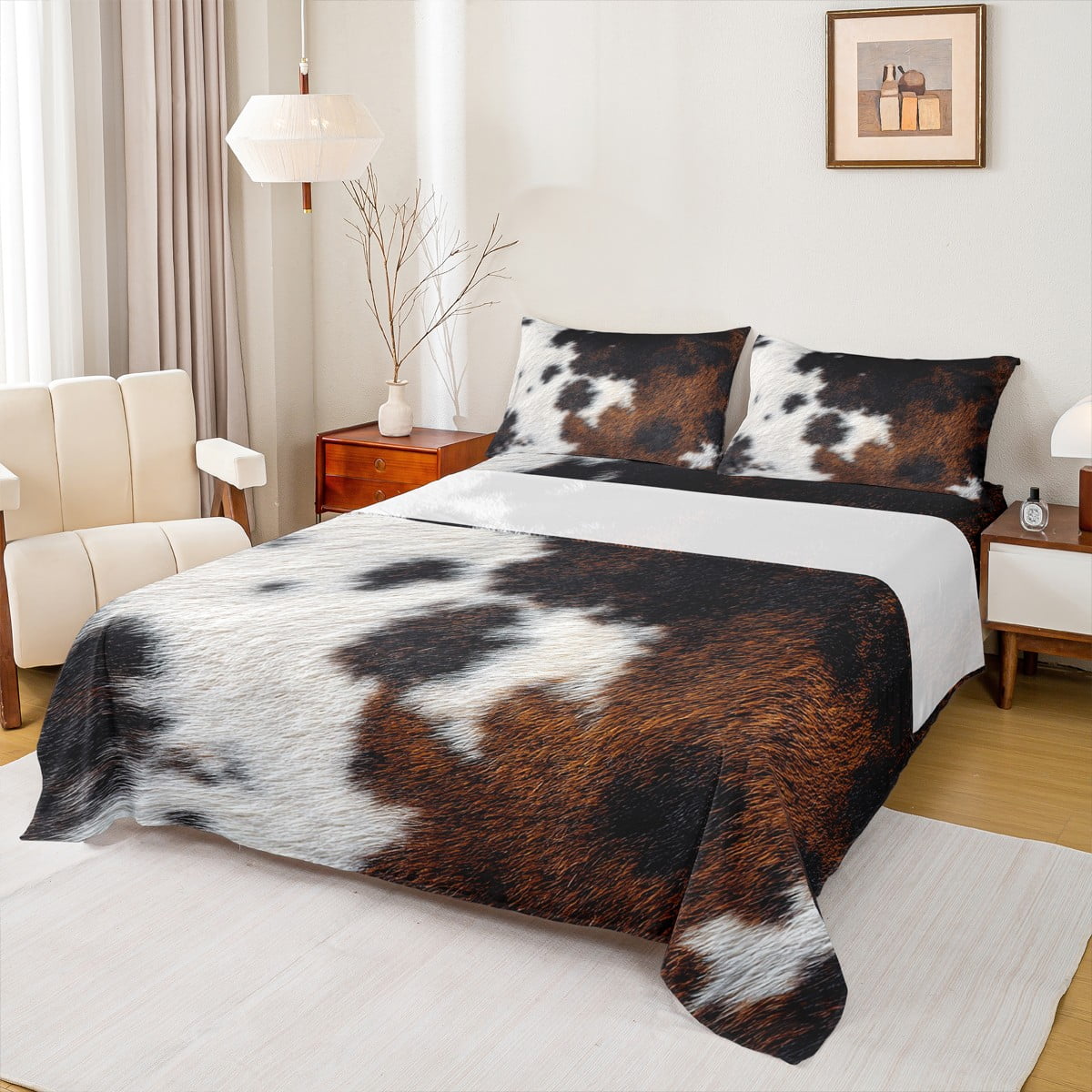 Manfei Cowhide Full Size Sheets,Farm Animal Bed Sheets,Rustic Farmhouse ...
