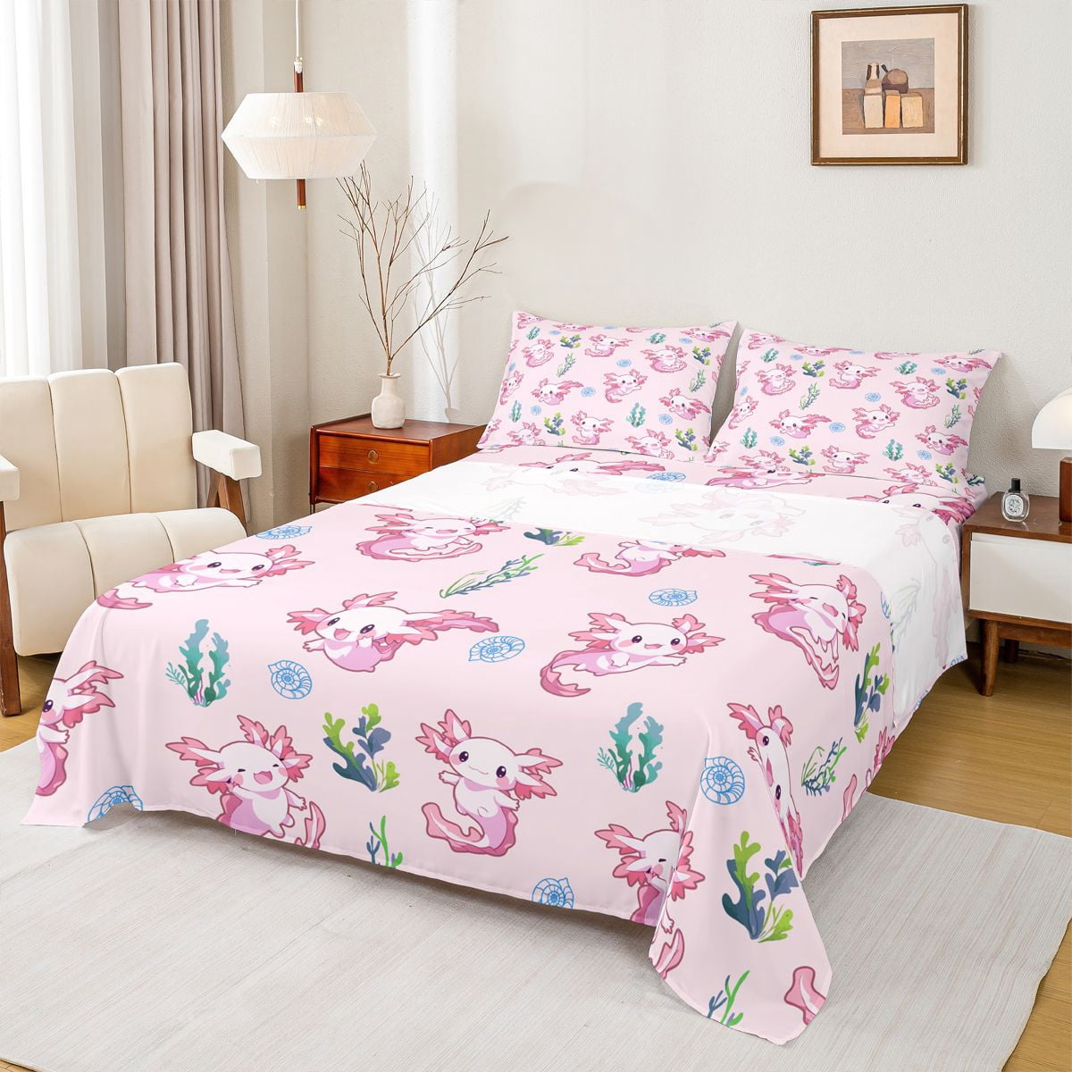 Manfei Cute Animal Axolotl 4pcs Bed Sheets for Boys Girls,Kawaii ...