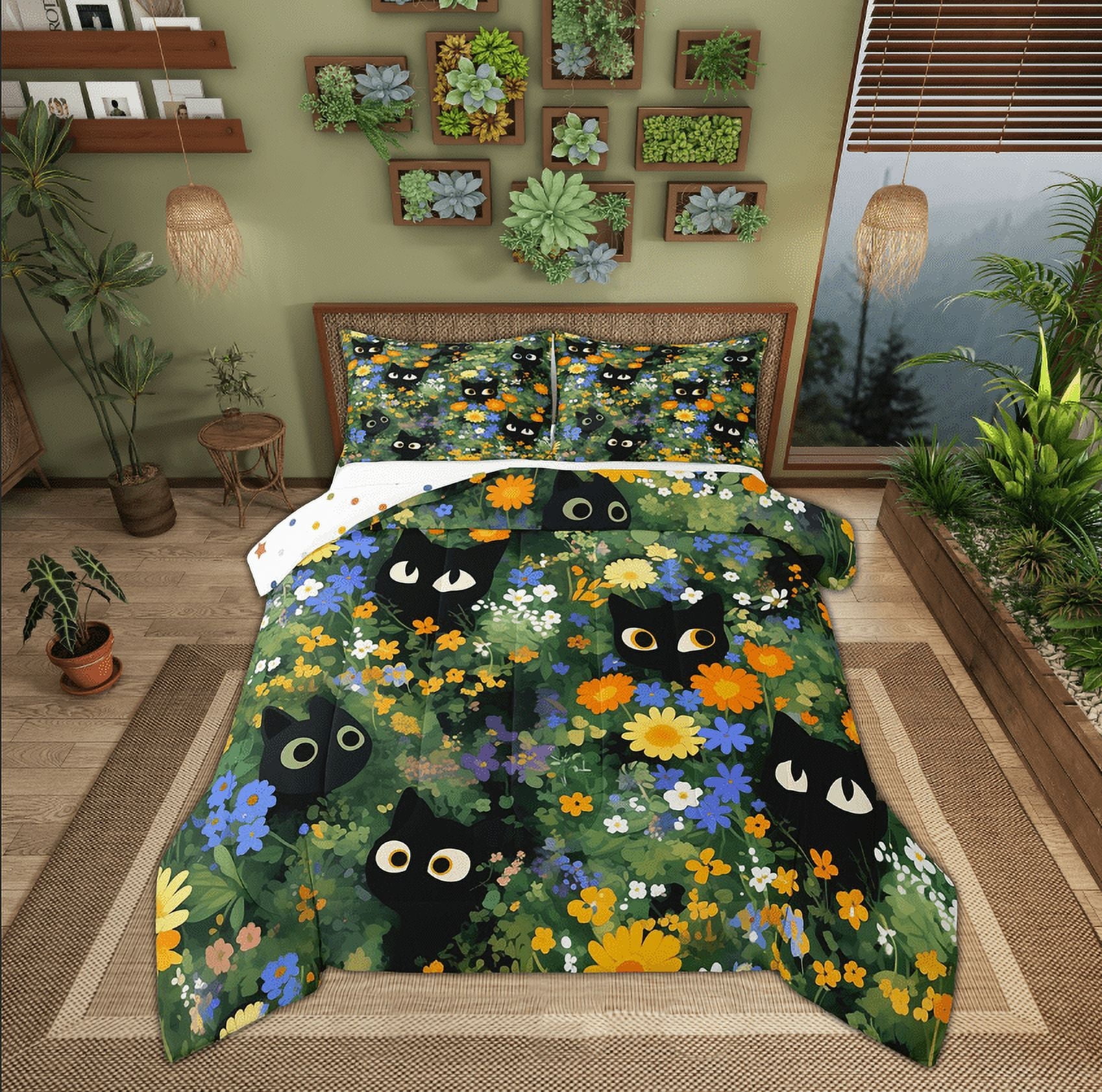 Manfei Cute Animal Comforter Sets Full Size, Black Cat Kitten ...