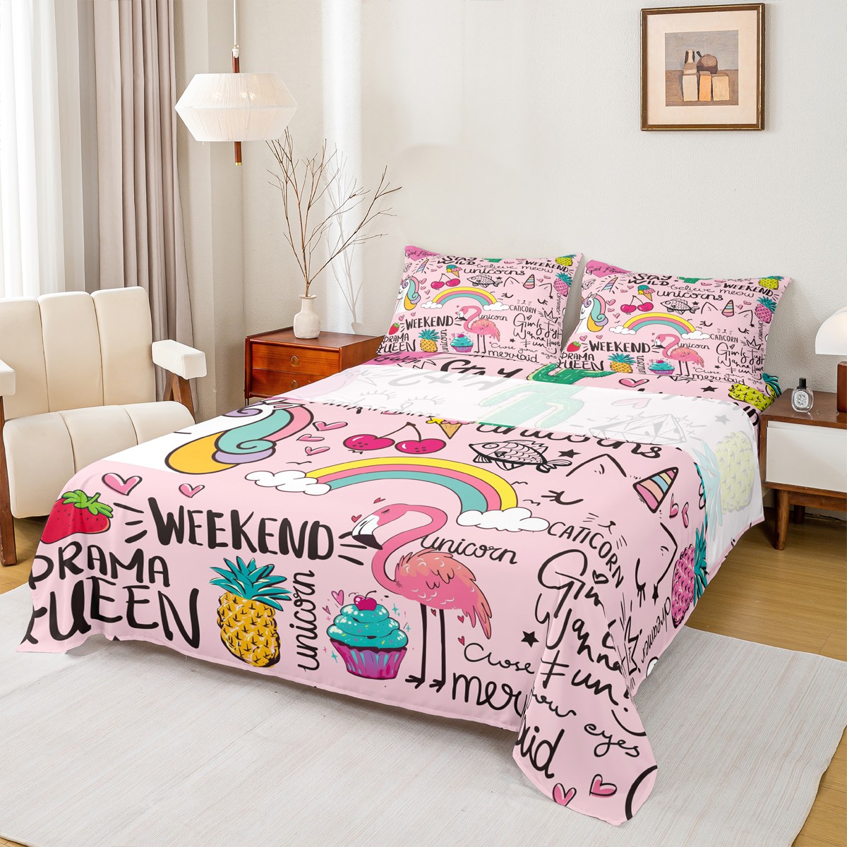 Manfei Cute Animal Twin Sheet Sets for Girls, Pink Twin Fitted Sheet ...