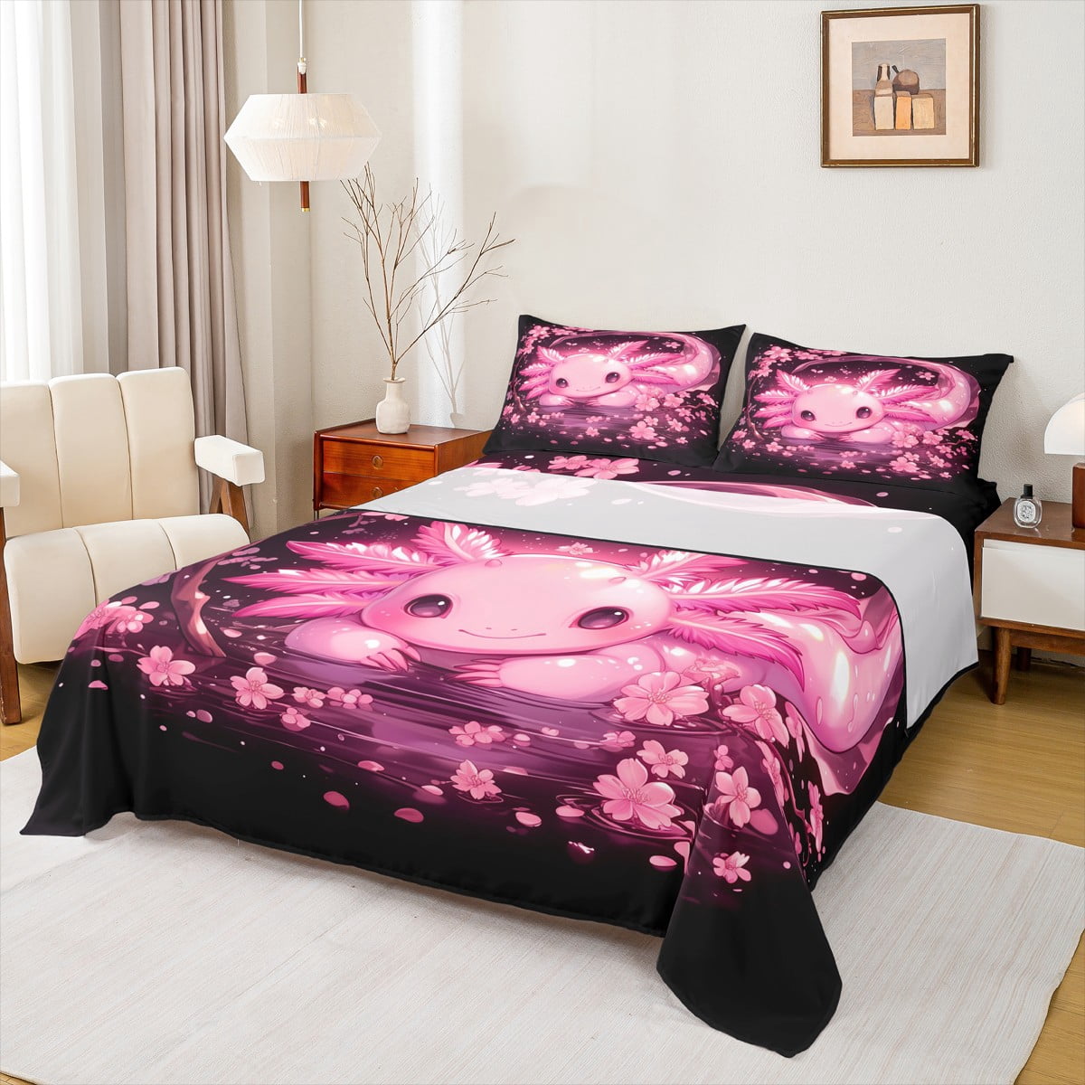 Manfei Cute Axolotl 4 Pieces Queen Sheet Sets,Kawaii Salamander Ultra ...
