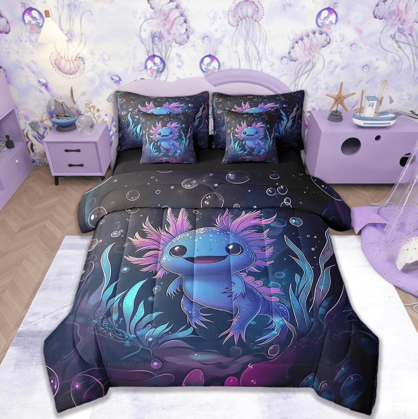 Manfei Cute Axolotl 7 Pieces Bedding Comforter Set,Cartoon Axolotl Full ...