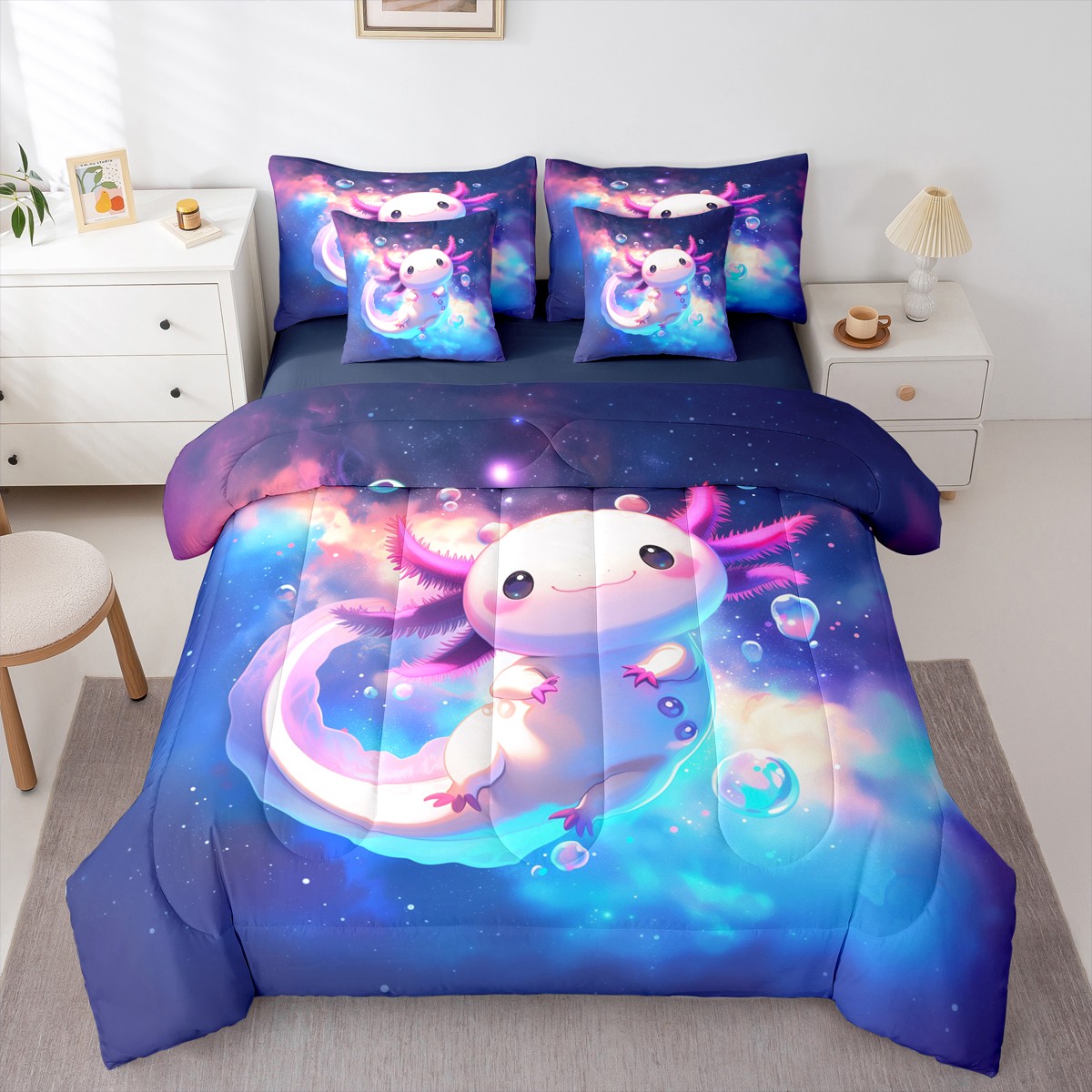 Manfei Cute Axolotl Animal Bedding Comforter Set 7pcs, Mystic Stars ...