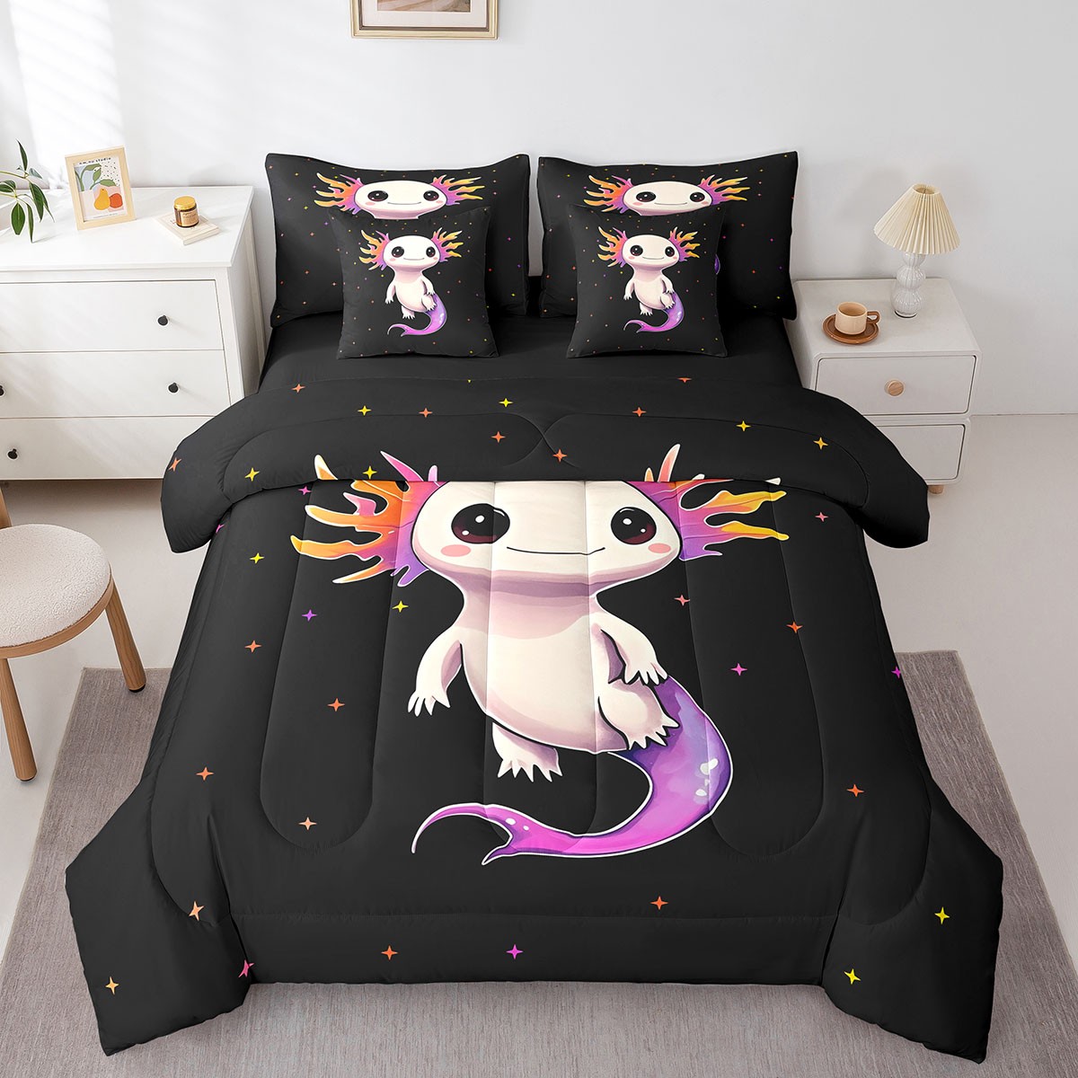 Manfei Cute Axolotl Bed in a Bag Queen Size,Cartoon Animal Bed Set ...