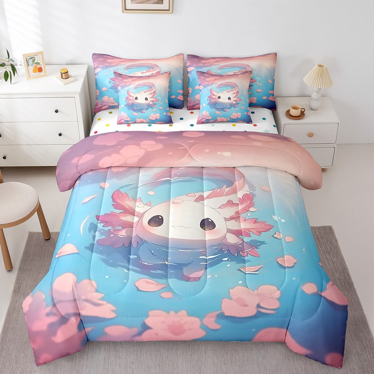 Manfei Cute Axolotl Bed in a Bag Twin Size,Colorful Cartoon Animal Bed ...