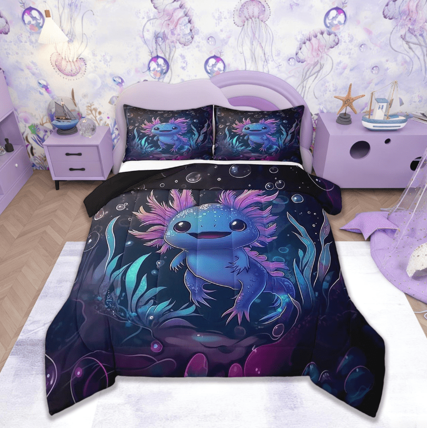 Manfei Cute Axolotl Full Size Comforter Sets,Cartoon Axolotl Bedding ...